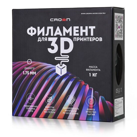 Филамент Crown Micro CM-FILPETG023DG PETG 1.75 1кг темно серый
