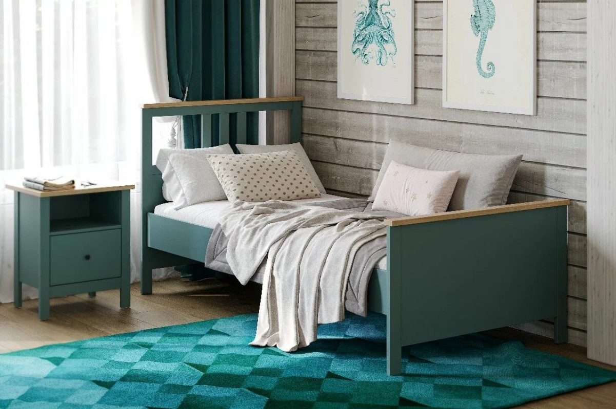 Кровать односпальная ГУД лакк "сага", 90 х 200 см, цвет: темно-бирюзовый/ясень