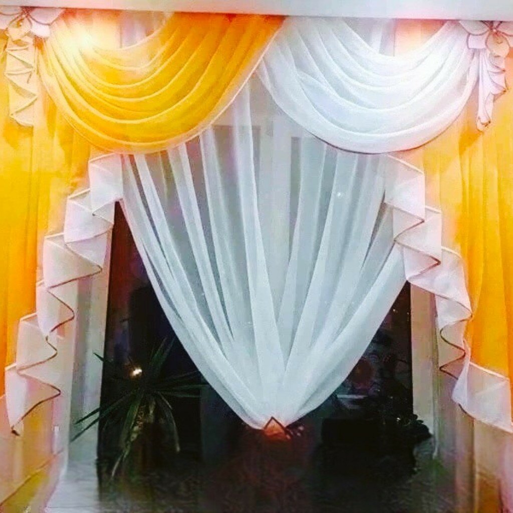 Шторы кухонные "Вуаль", золотистые, 280x175см, крепление лента