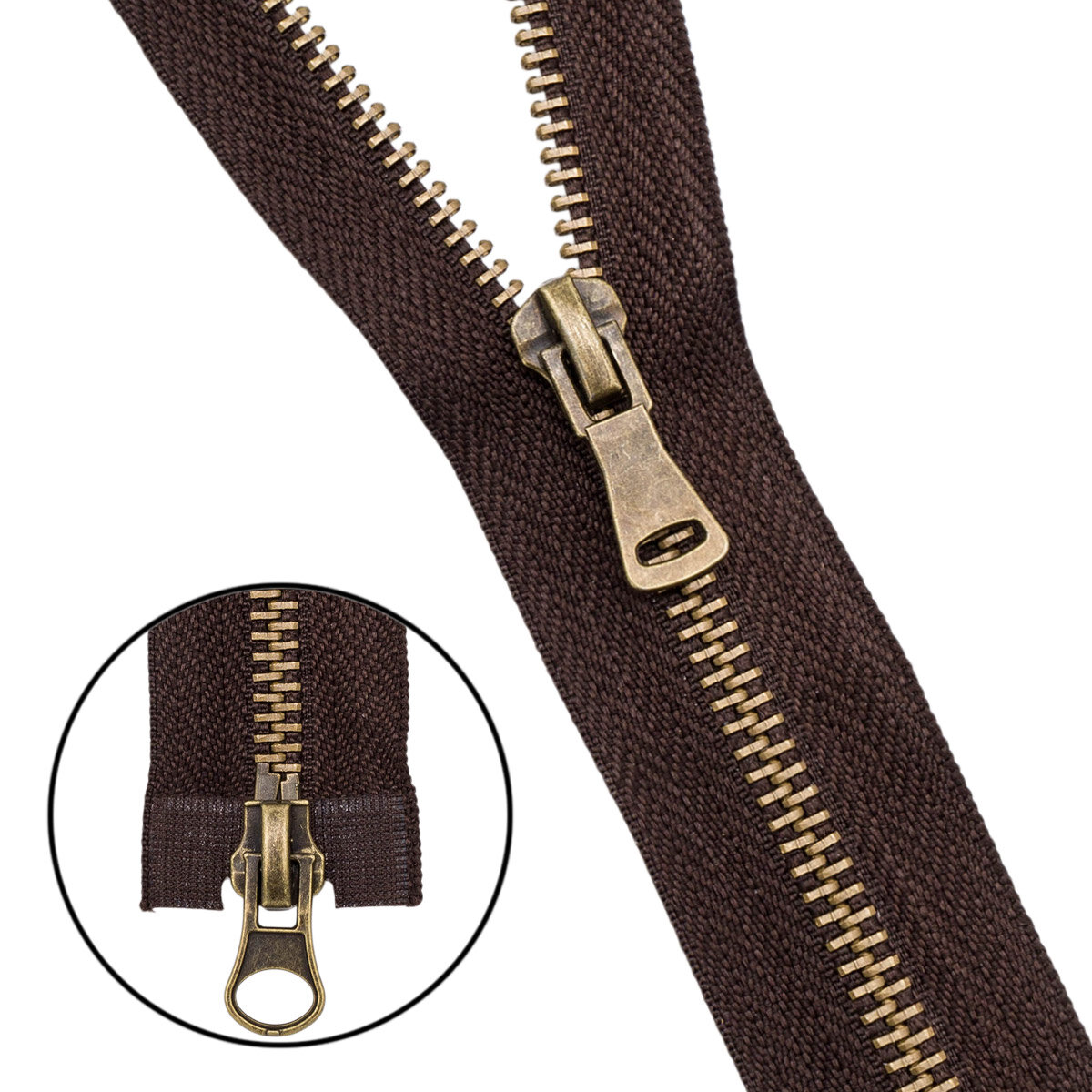 Молния металл-антик, разъемная (2 замка, Т5), 80 см (141 темно-коричневый), 5 шт