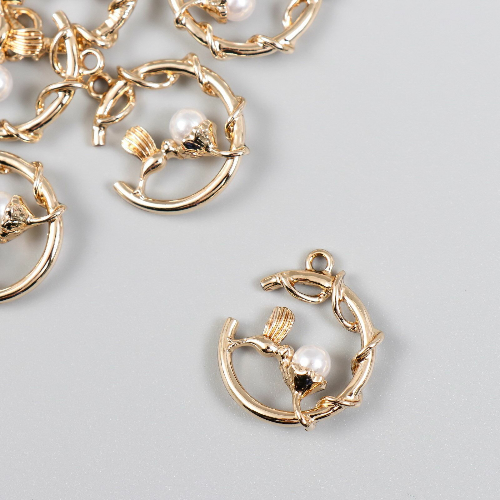 Декор для творчества металл, пластик "Колибри на цветке", 2x2.2 см, 6 шт.