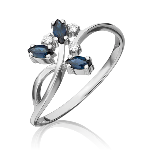 Кольцо, белое золото, 585 проба, бриллиант, сапфир