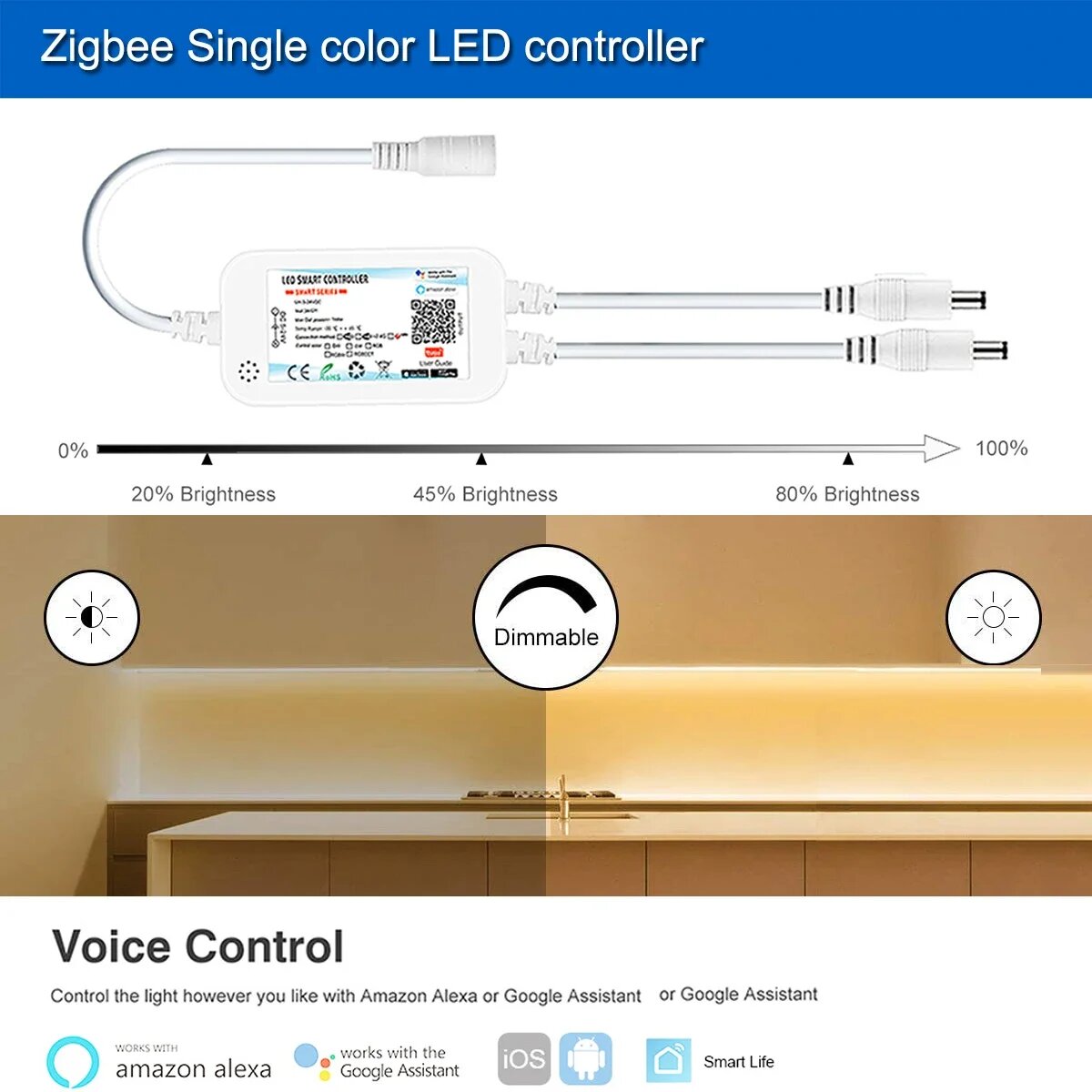 YSRSAI RGB+CCT/RGBW/CW Zigbee контроллер для светодиодной ленты Голубой, DW 1 To 2