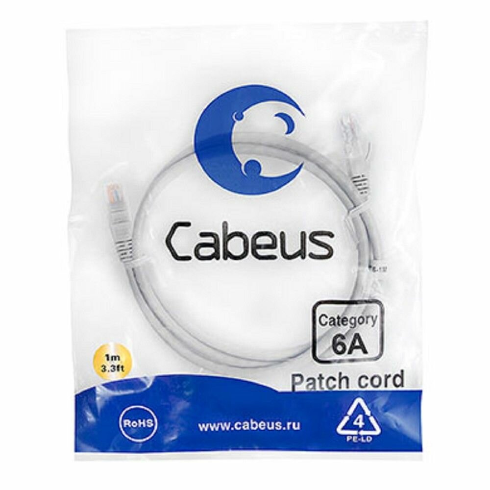 Cabeus Патч - корды сетевые, телефонные PC - UTP - RJ45 - Cat.6a - 1m - LSZH Патч - корд U UTP, категория 6а 10G , 2xRJ45 8p8c, неэкранированный, серый, LSZH, 1м