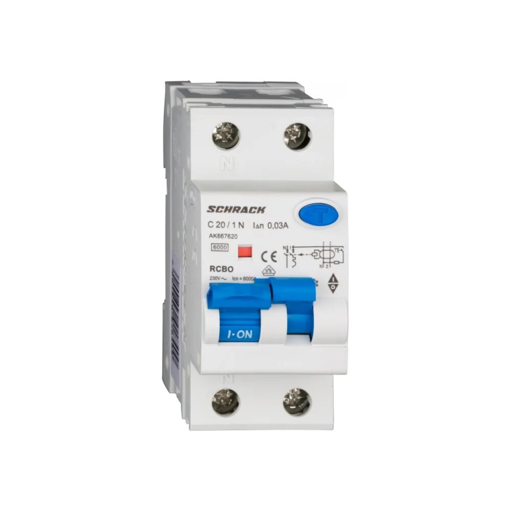 Schrack Technik Дифференциальный автоматический выключатель тип A 6кА 1P+N С 20A/30mA AK667620