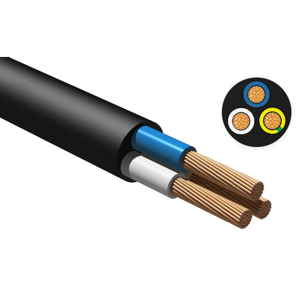 Кабель силовой КГ 3х4 кв. мм, установочный, черный, длина 1 метр