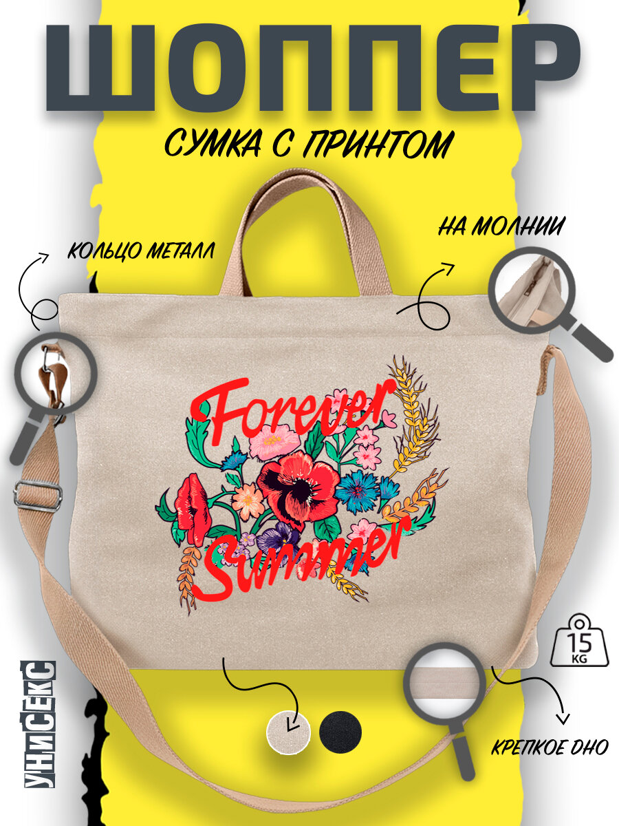 Сумка  шоппер y2k через плечо надпись forever summer