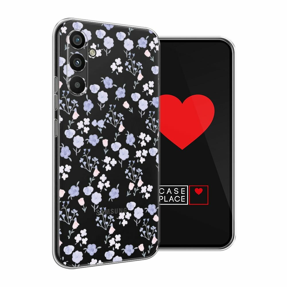Чехол на Samsung Galaxy A34 / Самсунг A34 с принтом "Сиреневые розы паттерн", прозрачный — фото 1