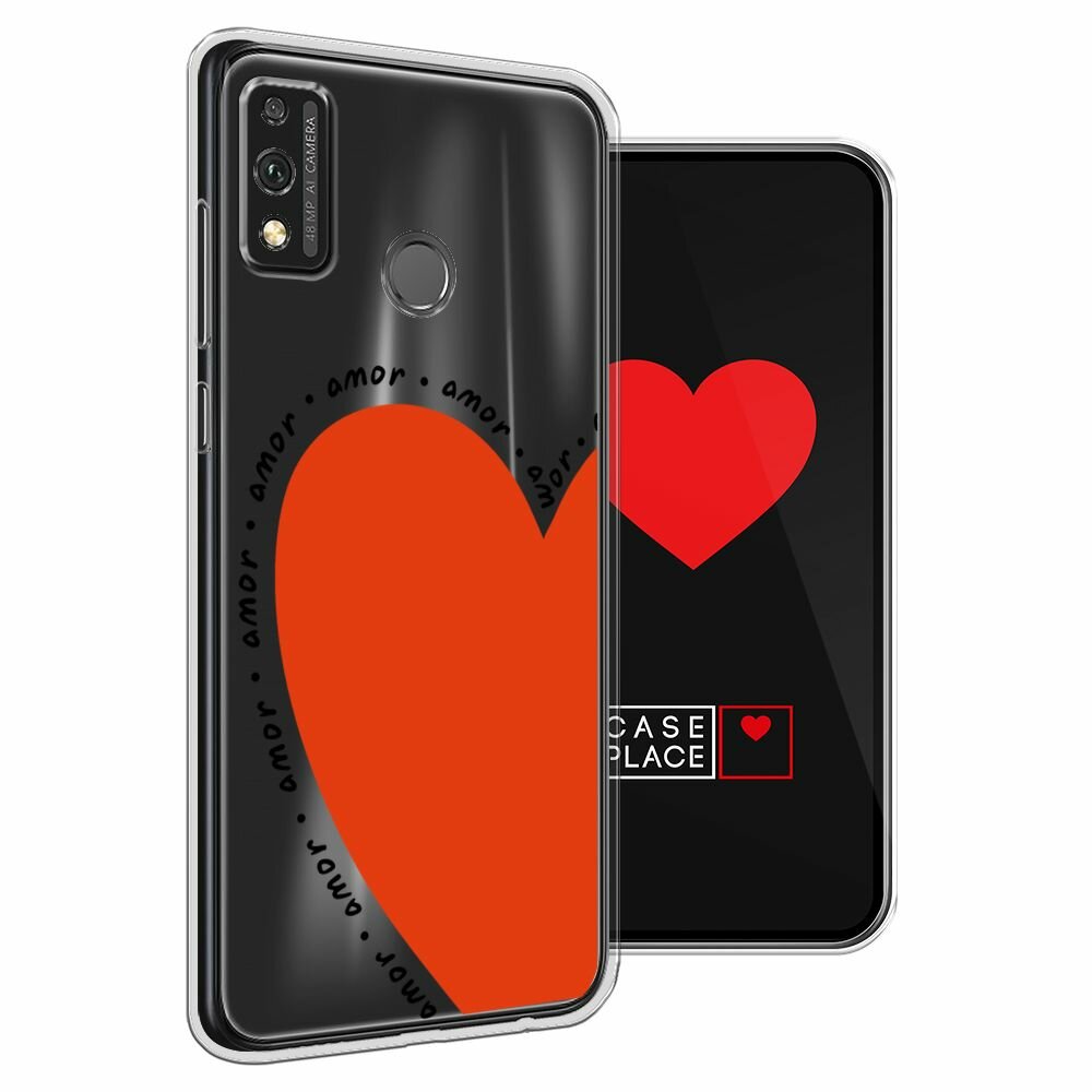 Чехол на Honor 9X Lite / Хонор 9X Лайт с принтом amor heart 2, прозрачный — фото 1