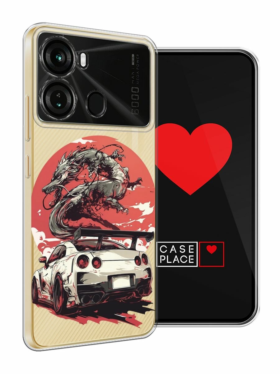 Чехол на Itel P40 / Ител P40 с принтом "Car and dragon", прозрачный — фото 1