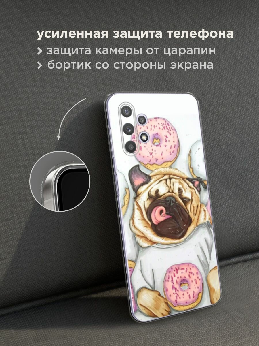 Чехол на Samsung Galaxy A32 / Самсунг Галакси А32 с принтом "Счастливый мопс" — фото 1