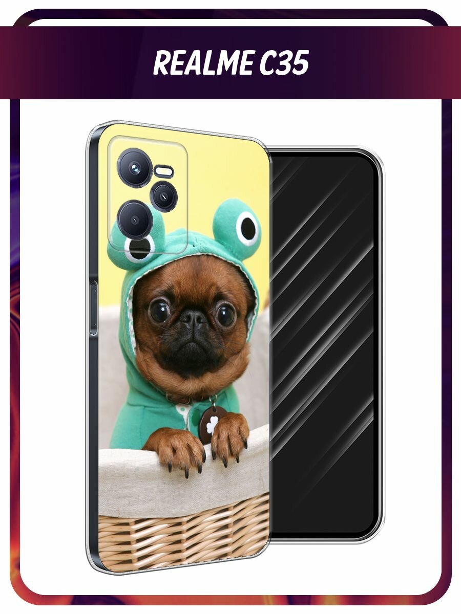 Чехол на Realme C35 / Реалми C35 с принтом "Собачка в шапке лягушки"