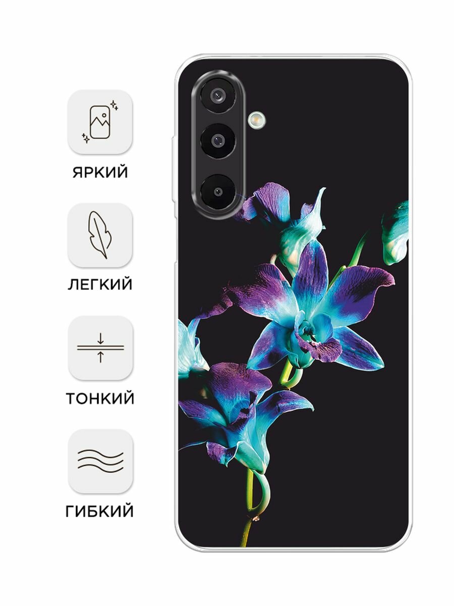 Чехол на Samsung Galaxy M16 / Самсунг Галакси М16 с принтом "Синий цветок на черном" — фото 1