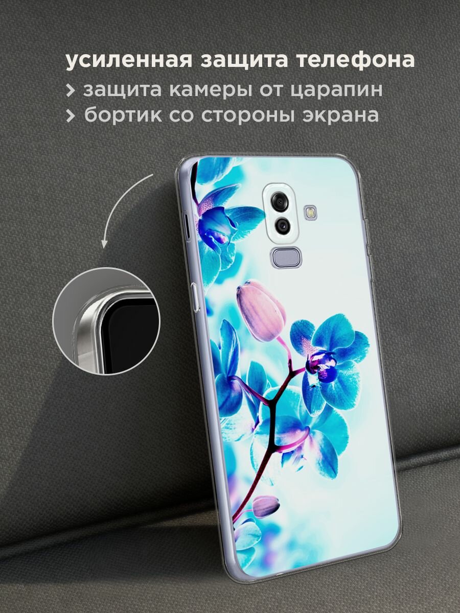 Чехол на Samsung Galaxy J8 / Самсунг Галакси Джей 8 с принтом "Голубая орхидея" — фото 1