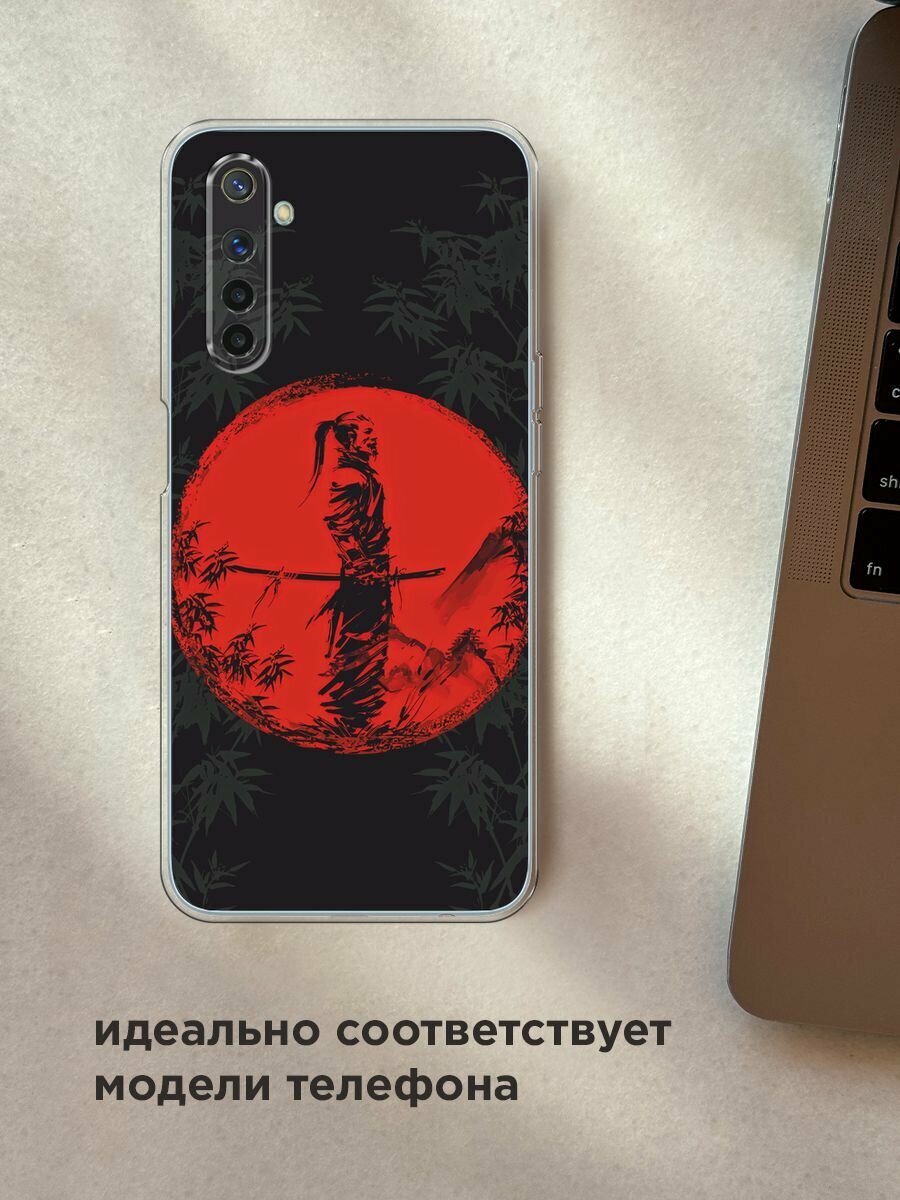 Чехол на Realme 6 / Реалми 6 с принтом "Самурай на красном фоне" — фото 1