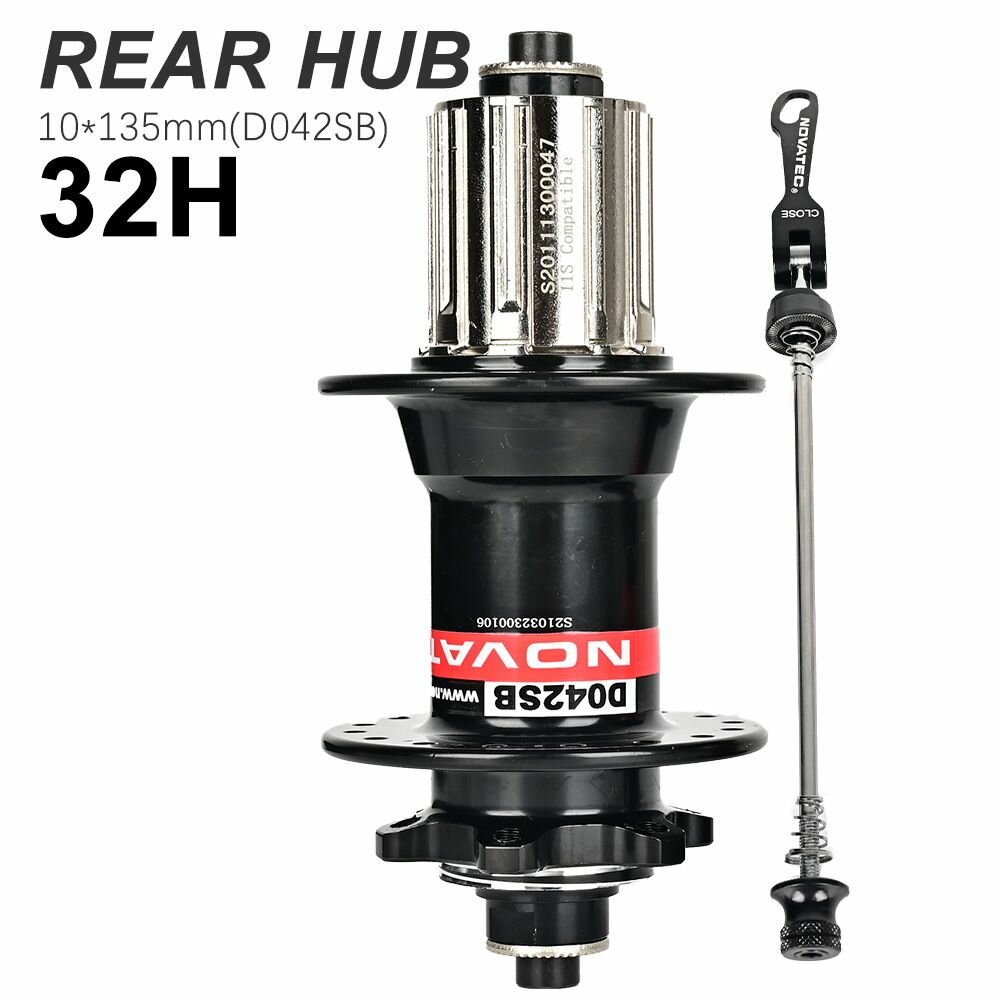 Втулка задняя Novatec D042-SB 135x10mm QR (+ эксцентрик, промы) 550гр. 32H Black