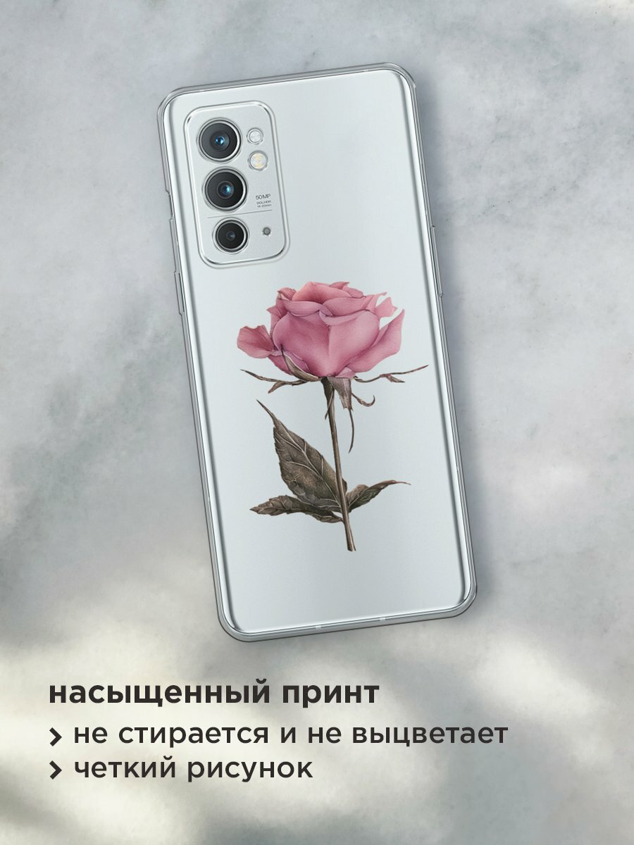 Чехол на OnePlus 9RT / ВанПлас 9RT с принтом "Меланхоличная роза", прозрачный — фото 1