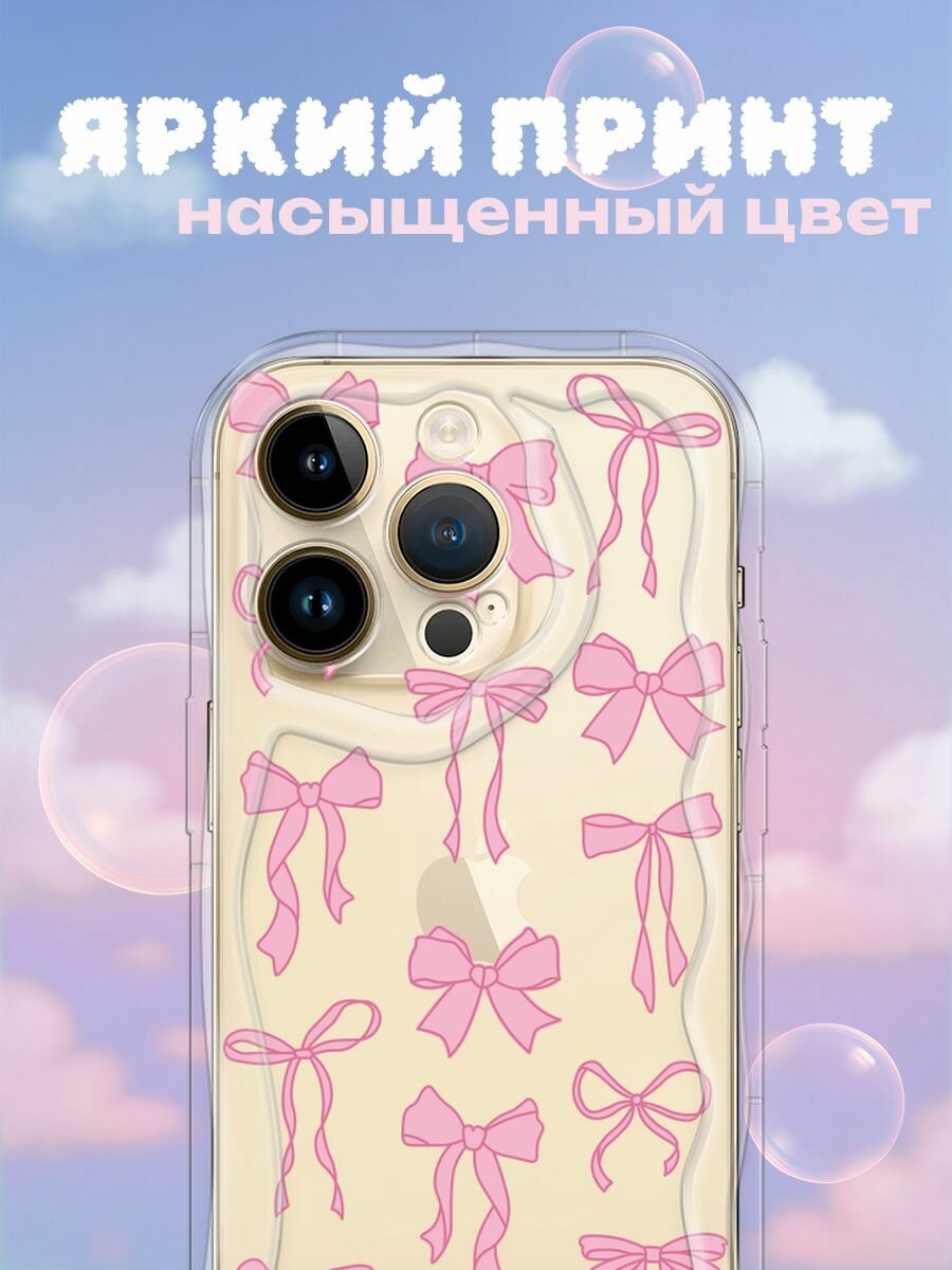 Чехол на Apple iPhone 14 Pro / Айфон 14 Про с принтом "Розовые бантики паттерн" — фото 1