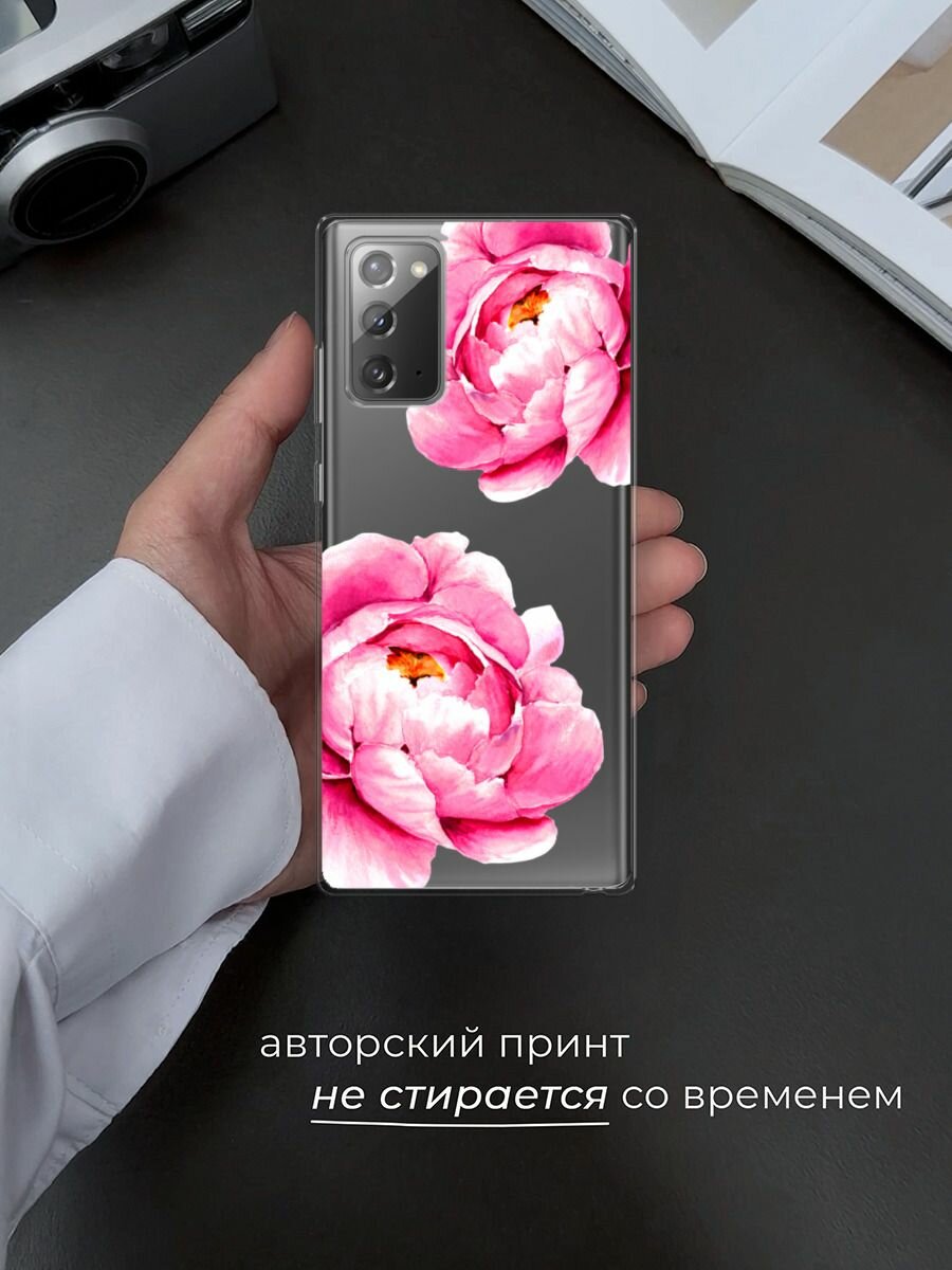 Чехол на Samsung Galaxy Note 20 / Самсунг Галакси Ноут 20 с принтом "Open peonies", прозрачный — фото 1