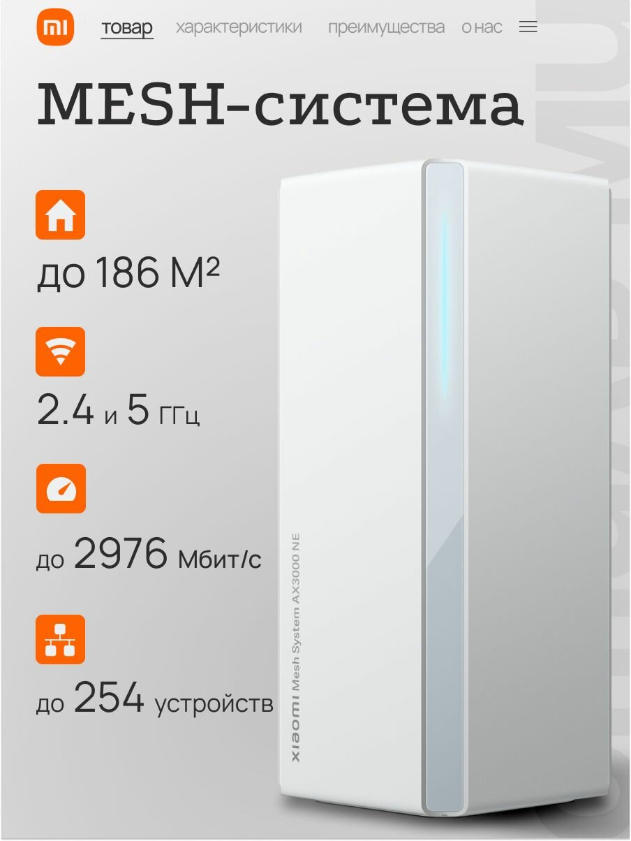 RU Меш-система Xiaomi Mesh System AX3000 NE (1-pack) DVB4465GL