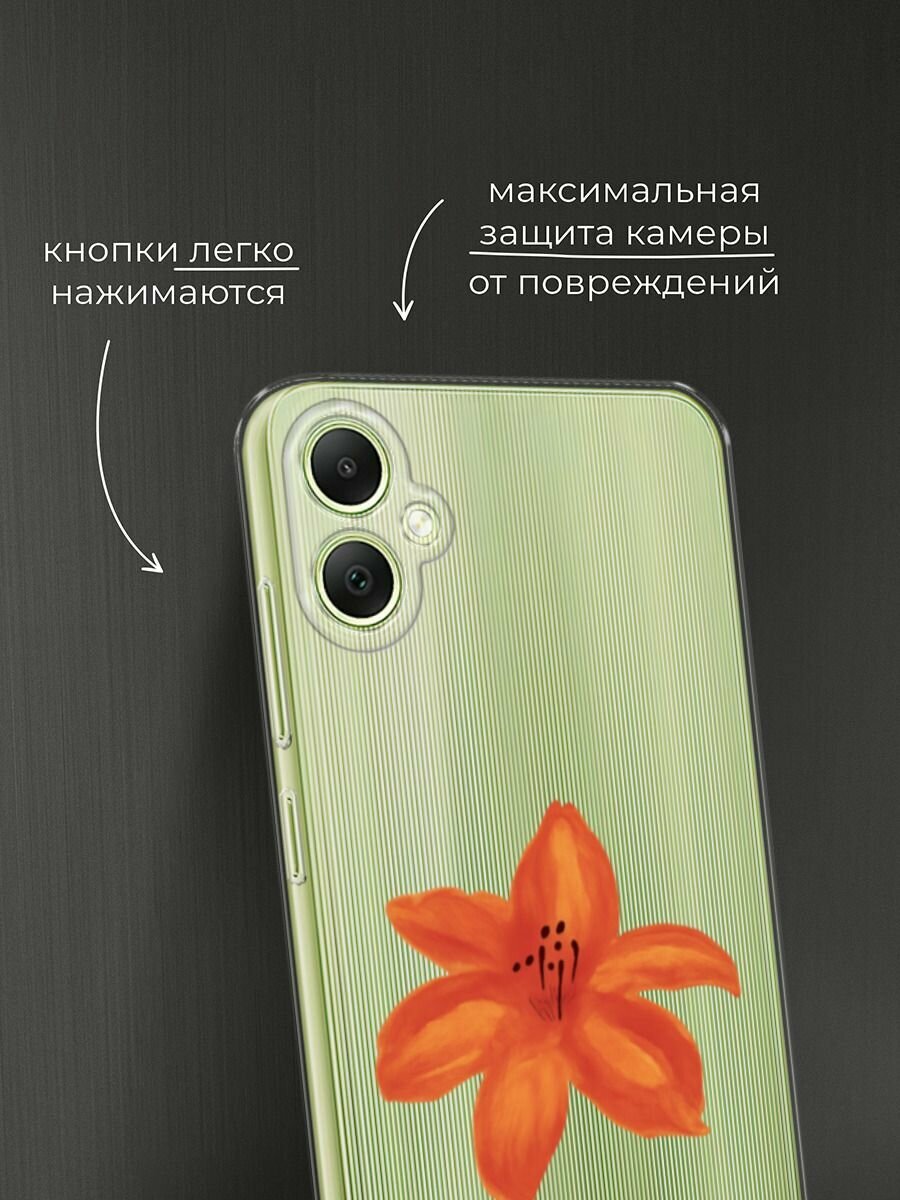 Чехол на Samsung Galaxy A05 / Самсунг Галакси A05 с принтом "Оранжевый цветок", прозрачный — фото 1