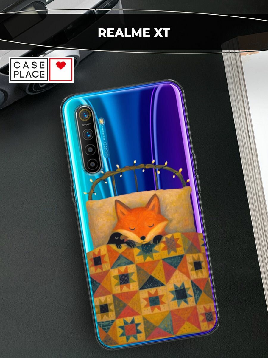 Чехол на Realme XT / Реалми XT с принтом "Лисичка спит", прозрачный