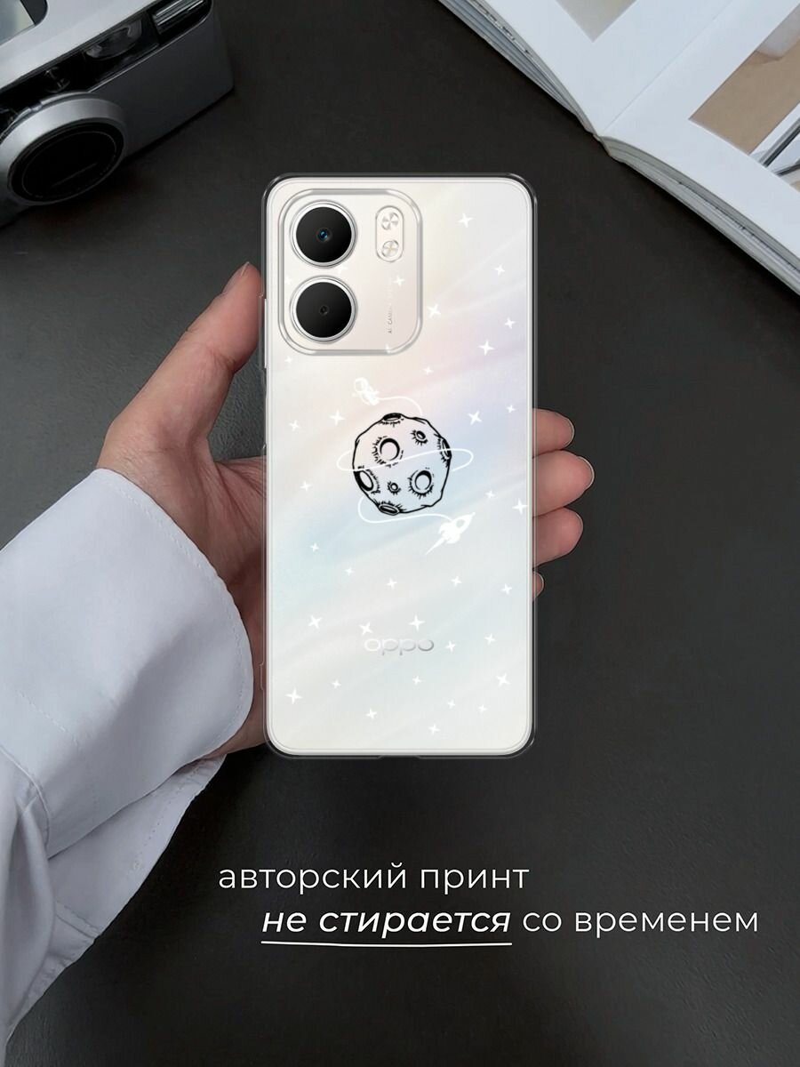 Чехол на Oppo A5x / Оппо А5x с принтом "Полет вокруг луны", прозрачный — фото 1