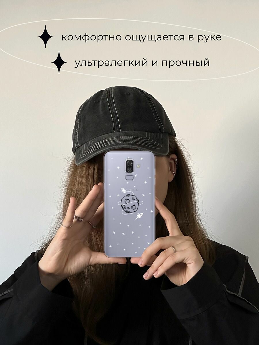 Чехол на Samsung Galaxy J8 / Самсунг Галакси Джей 8 с принтом "Полет вокруг луны", прозрачный — фото 1
