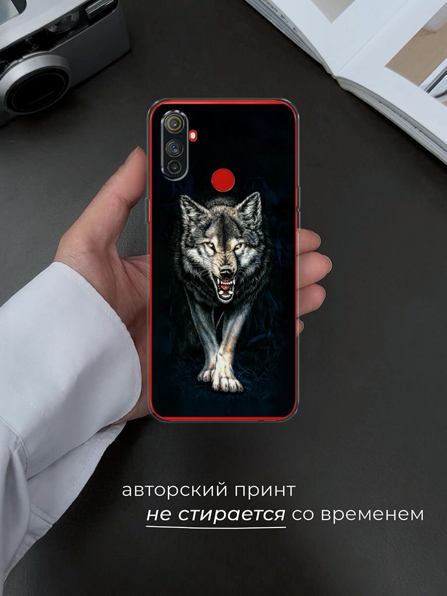 Чехол на Realme C3 / Реалми C3 с принтом "Злобный волк из ночи" — фото 1