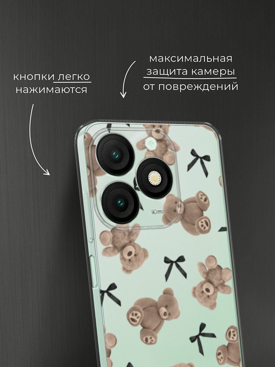 Чехол на Itel A50 / Ител А50 с принтом "Плюшовые мишки 2", прозрачный — фото 1