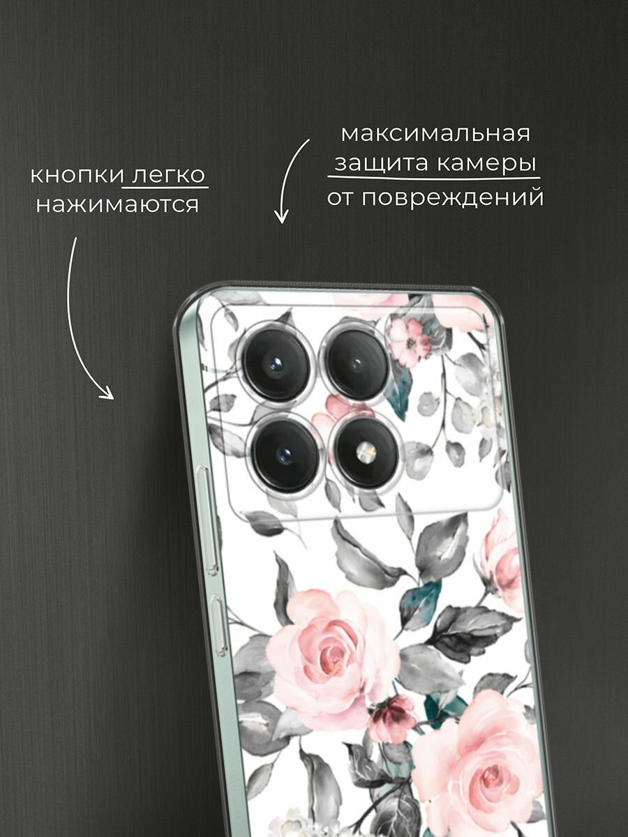 Чехол на Xiaomi Poco X6 PRO 5G / Поко X6 Про 5G с принтом "Розы на белом" — фото 1