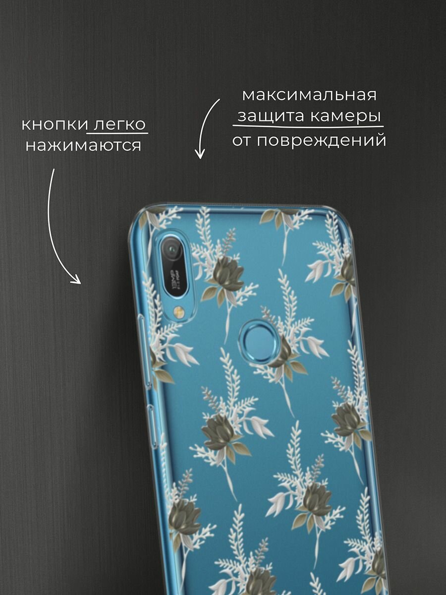 Чехол на Honor 8A/8A Pro/Huawei Y6s/Y6 2019 / Хонор 8А с принтом "Паттерн цветы сепия" — фото 1