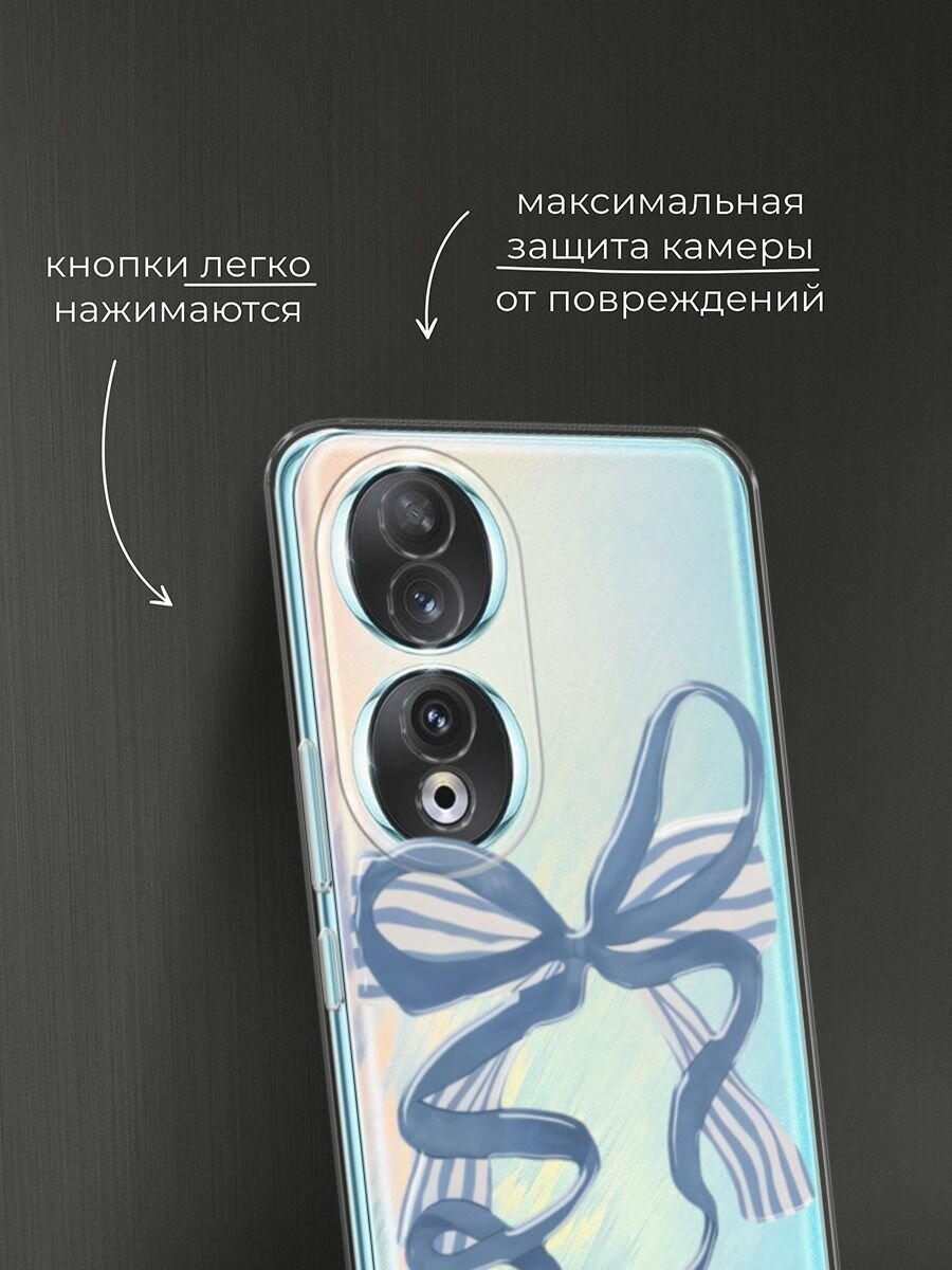 Чехол на Honor 90 / Хонор 90 с принтом "Полосатый голубой бант 2" — фото 1