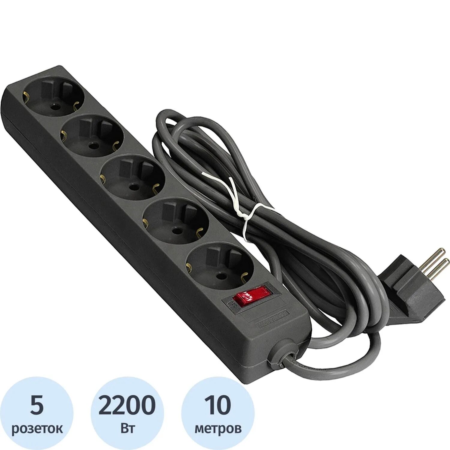Сетевой фильтр ExeGate SP-5-10B, 5 розеток, 10 м, 10 А, 2,2 кВт, черный