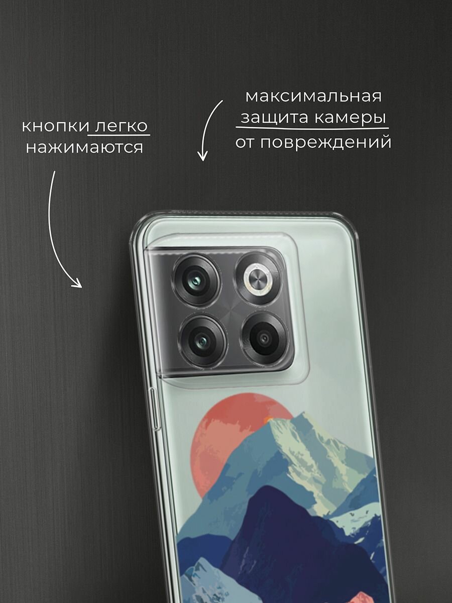 Чехол на OnePlus 10T / Ван плюс 10T с принтом "Закат в снежных горах", прозрачный — фото 1