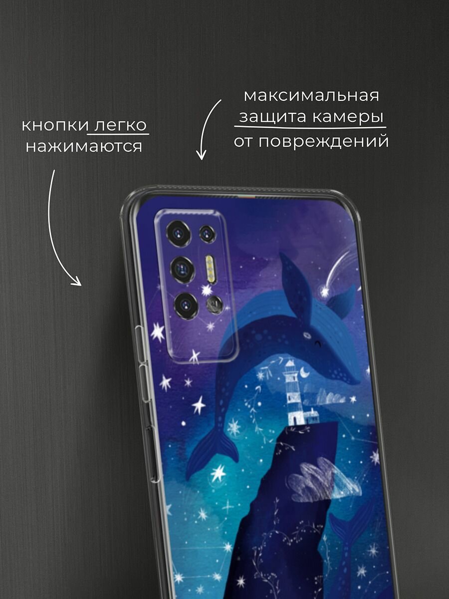 Чехол на Tecno Pova 2 / Текно Пова 2 с принтом "Ночные киты" — фото 1