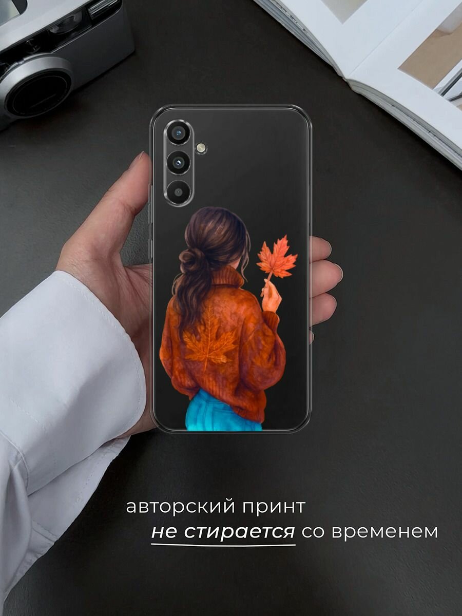Чехол на Samsung Galaxy A34 / Самсунг A34 с принтом "Девушка с опавшим листом", прозрачный — фото 1