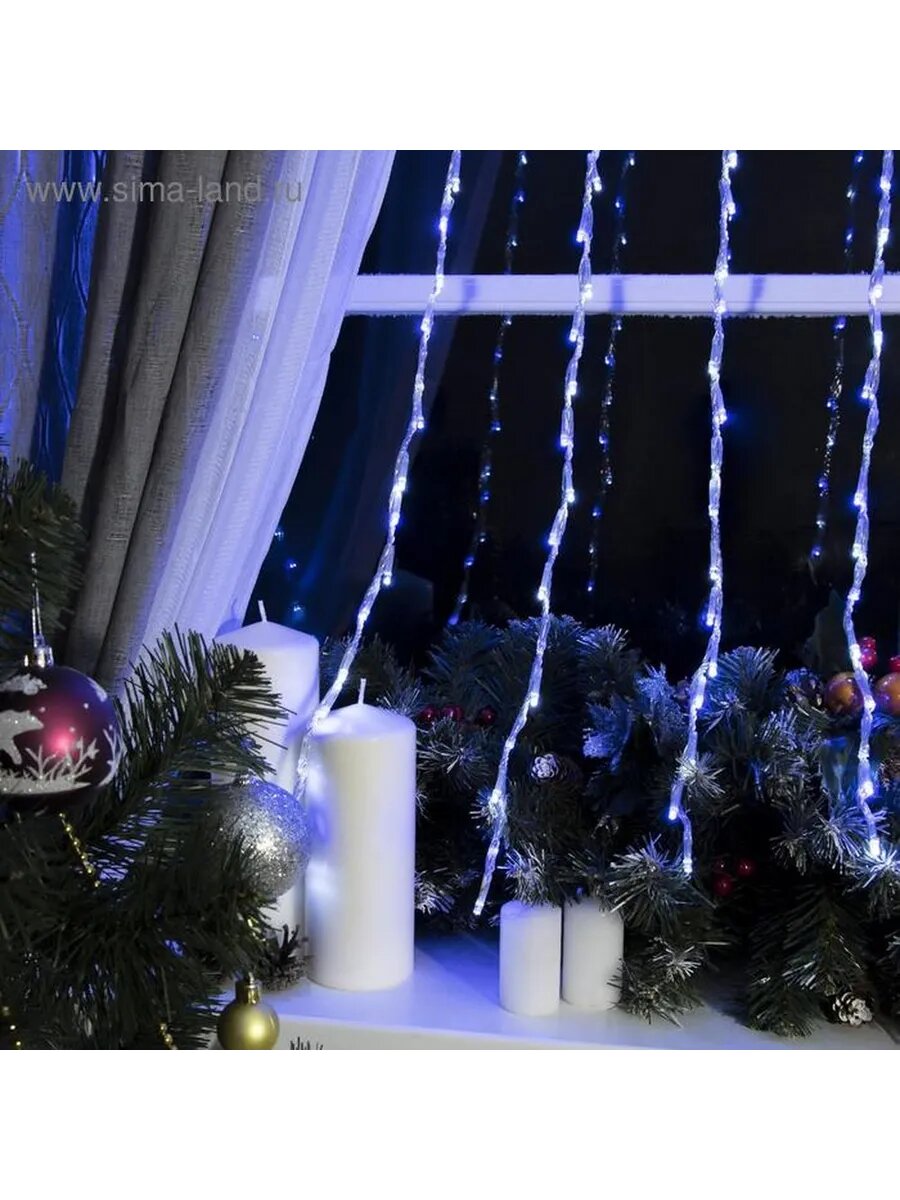 Гирлянда водопад с LED 2х1.5 м, бело-синяя