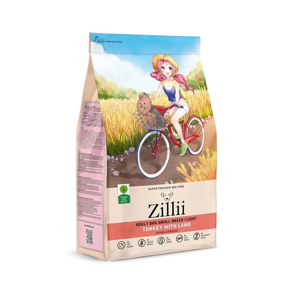 Сухой корм Zillii Adult Dog Small Breed Light для мелких собак с избыт. весом с инд. и ягненком, 2кг