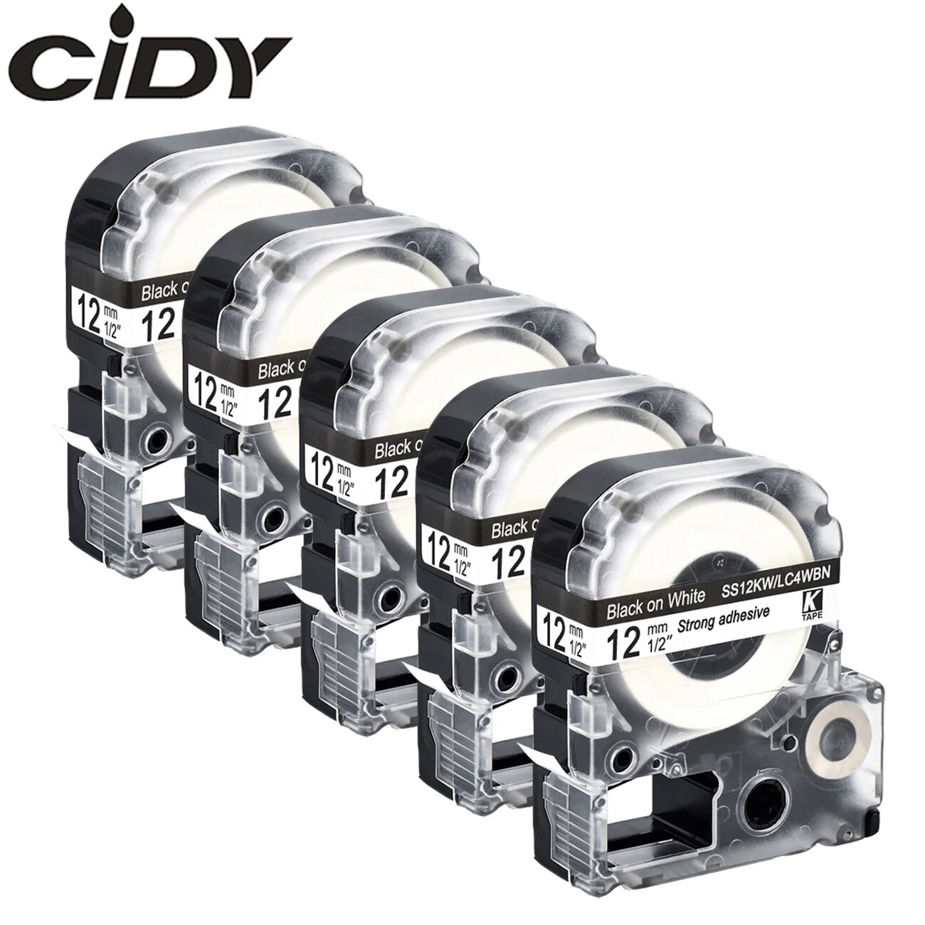 CIDY, 5 шт, 12 мм, черно-белая, ss12 кВт, LC-4WBN LC4WBN, совместимая этикетка, лента для принтера kingjim LW300, LW400, флейта SR150