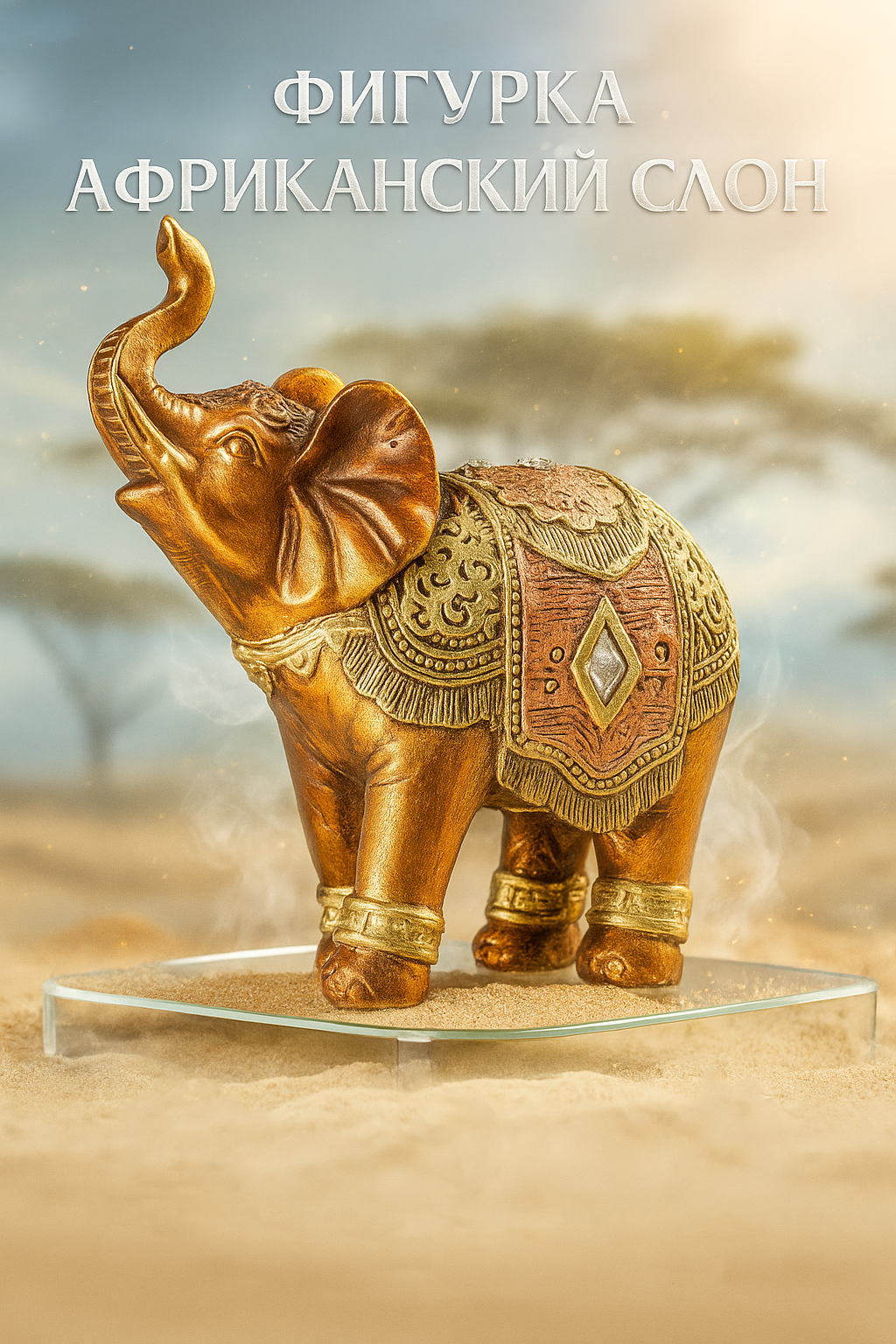 Фигурка сувенирная "Африканский слон в золотой, ажурной попоне" размер 8.5×7×3 см, микс