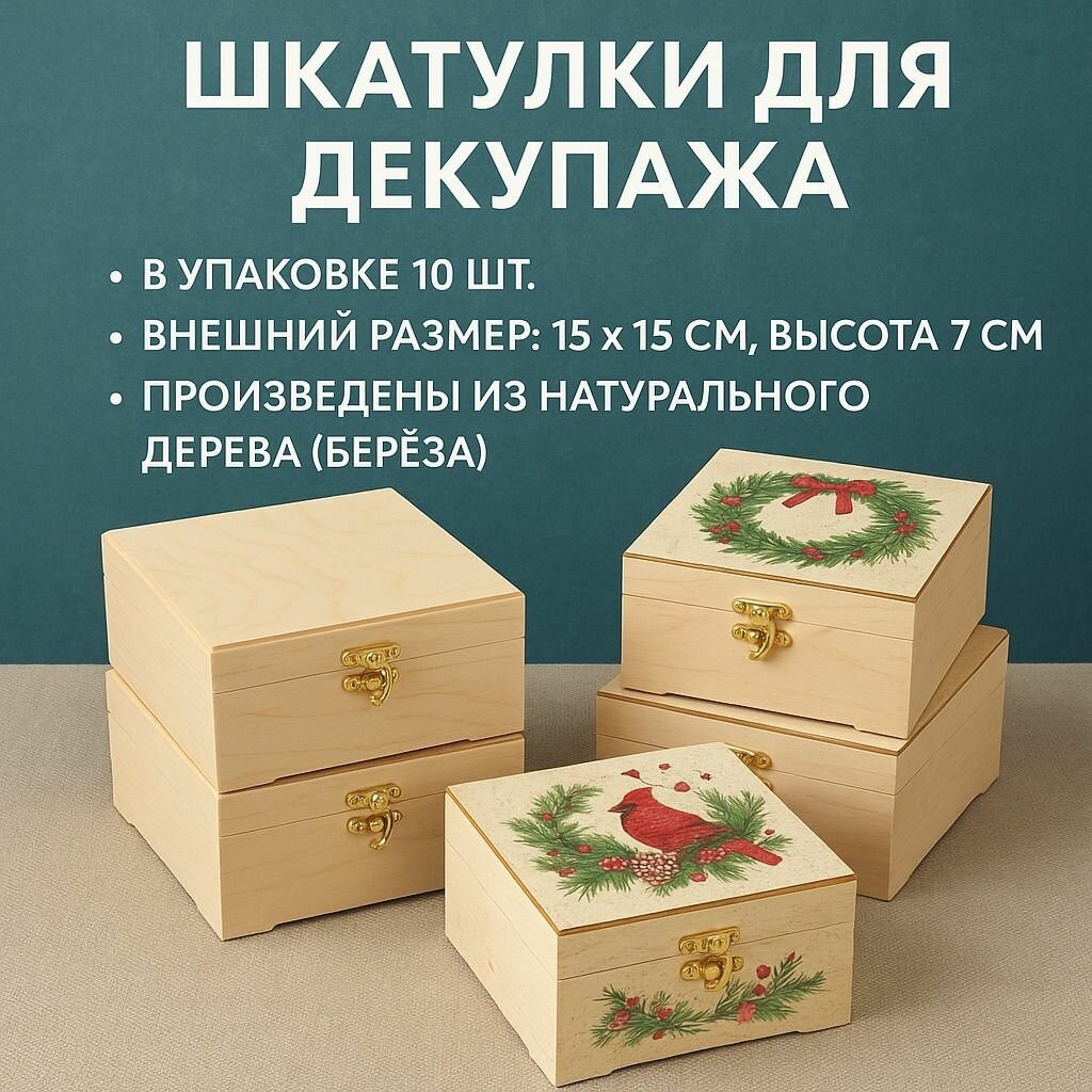 Шкатулка для декупажа и росписи 15*15*7 из берёзы