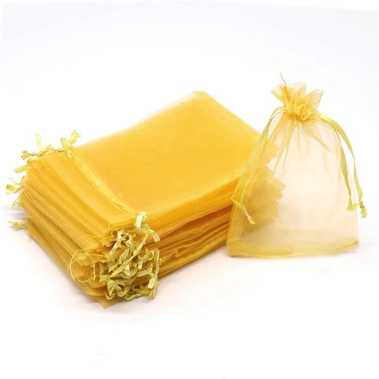 50 шт. подарочных мешочков из органзы Желтый, Золотой, 10x15CM