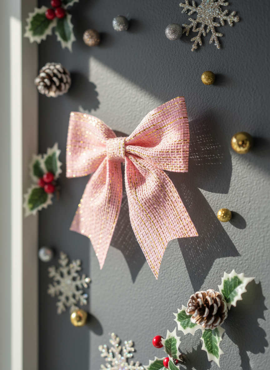 Новогодний и праздничный декор - Бант розовый с золотом, размер: 29*28 см