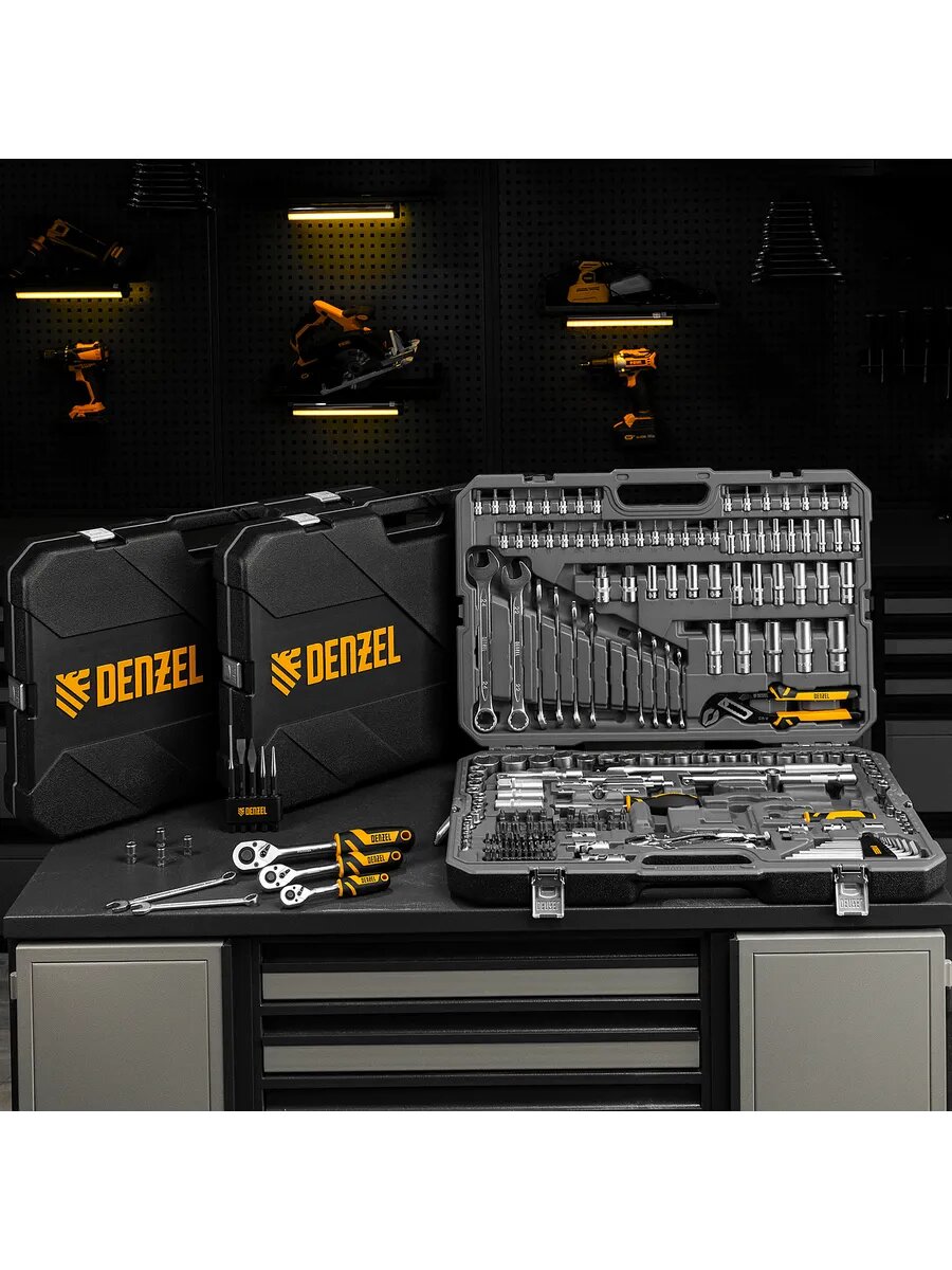 Набор инструментов, 1/2, 3/8, 1/4, CrV, S2, , DENZEL, 15808