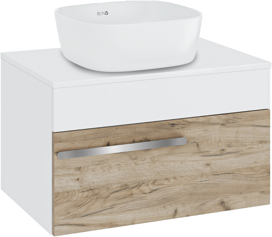Тумба с раковиной Runo Вудлайн 65 подвесная, крафтовый дуб, раковина Bella 40