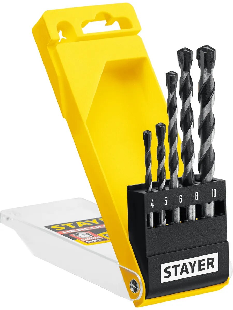 Hercules, 5 шт: d 4-5-6-8-10 мм, набор сверл по бетону, Pro