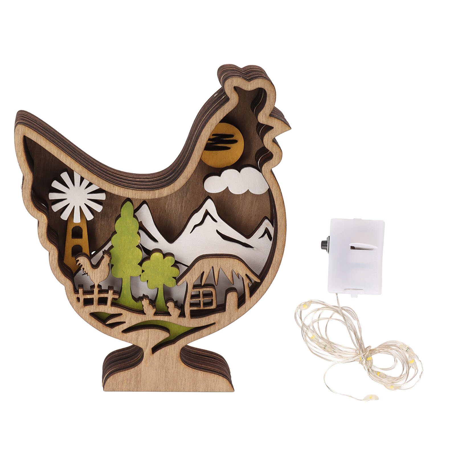 Деревянная светящаяся статуэтка курицы, объемная, вырезанная вручную из дерева, украшение на Пасху.