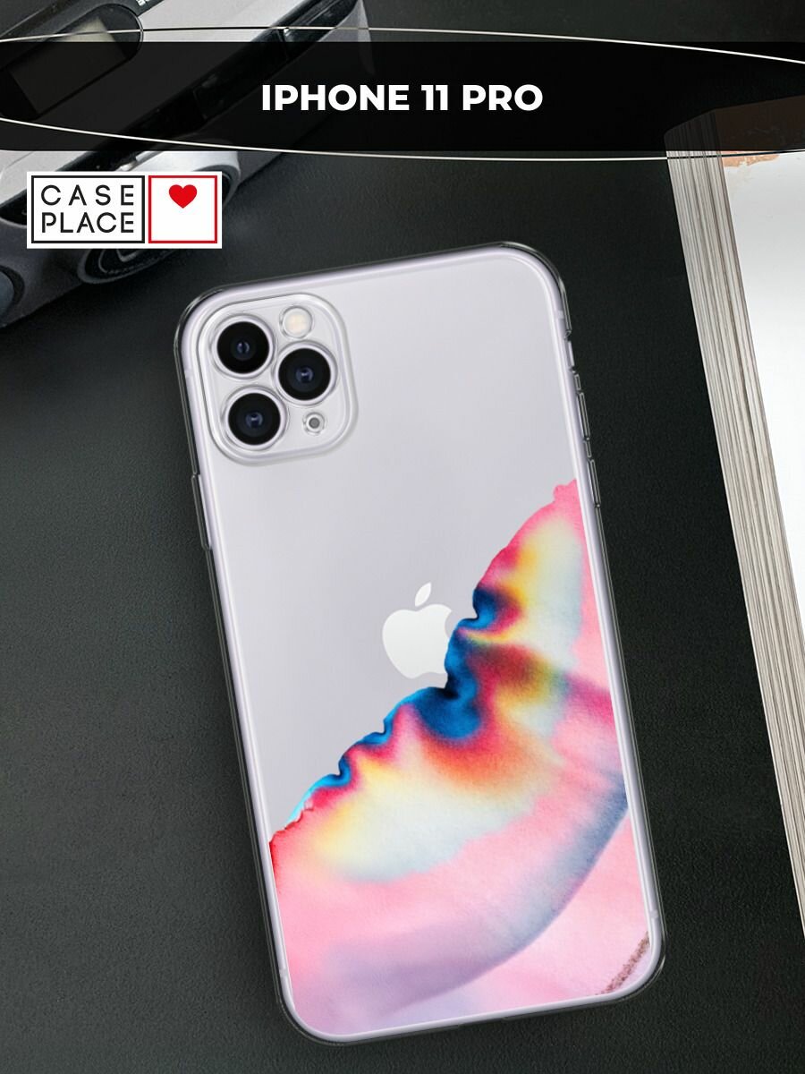 Чехол на Apple iPhone 11 Pro / Айфон 11 Про с принтом Розовая акварель, прозрачный