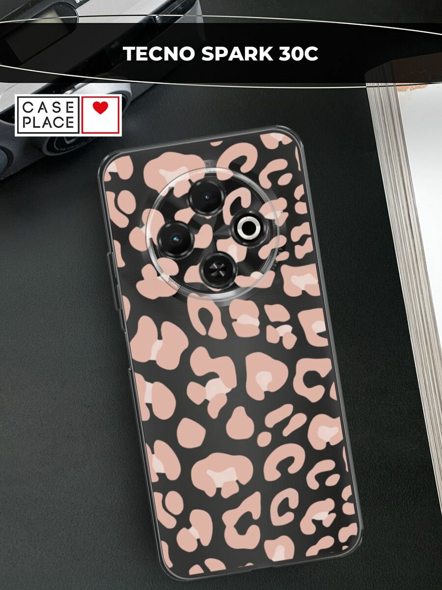 Чехол на Tecno Spark 30C / Текно Спарк 30C с принтом Паттерн бежевый леопард, прозрачный